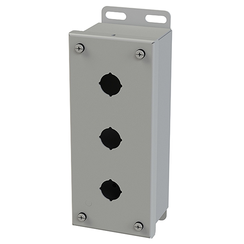 Push Button Enclosure, 22.5mm Hole, Three Hole, Steel, Gray | SourceASI