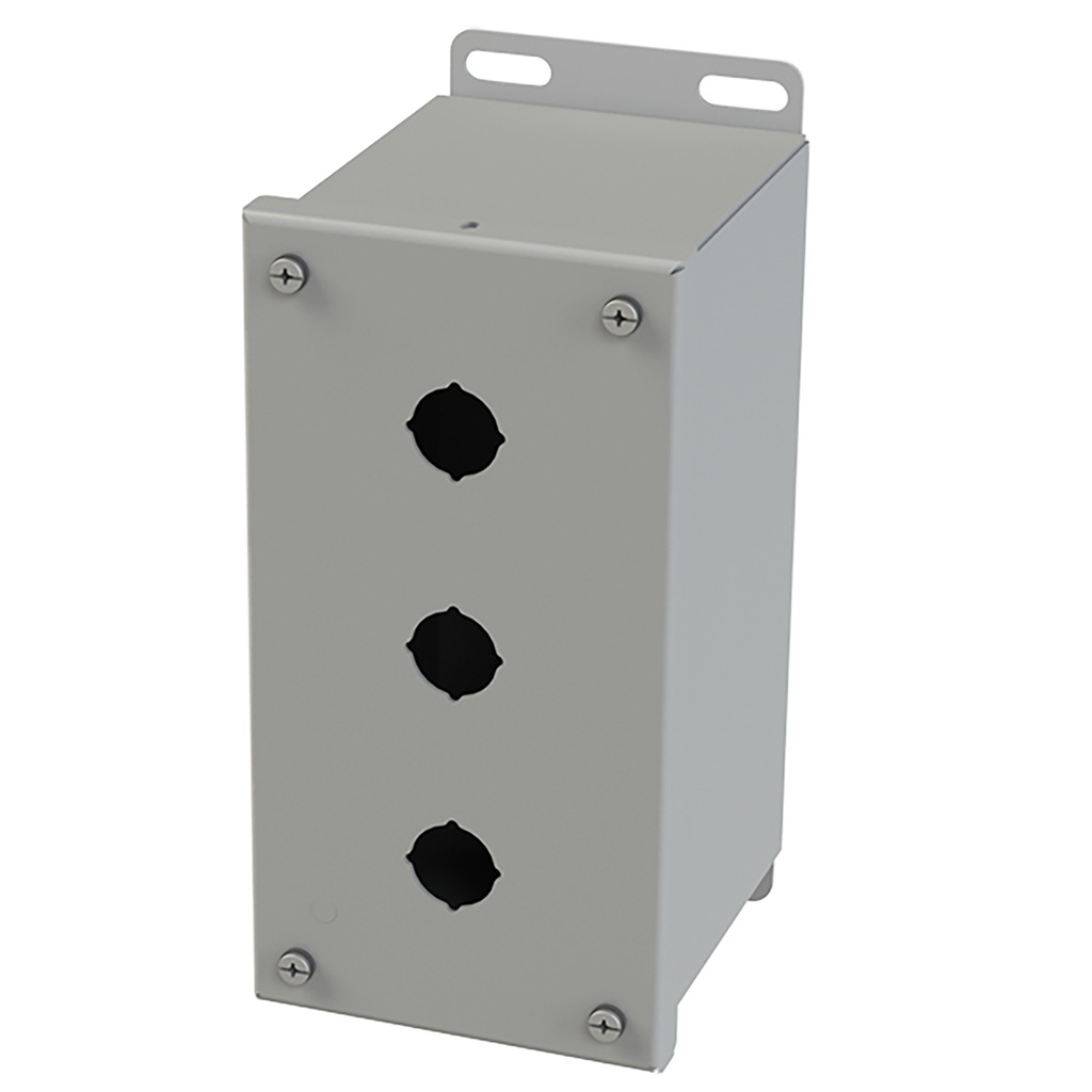 Push Button Enclosure, Extra Deep, 22.5mm Hole, 3 Hole, Steel, Gray ...