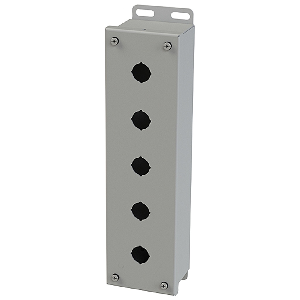 Push Button Enclosure, 22.5mm Hole, Five Hole, Steel, Gray | SourceASI
