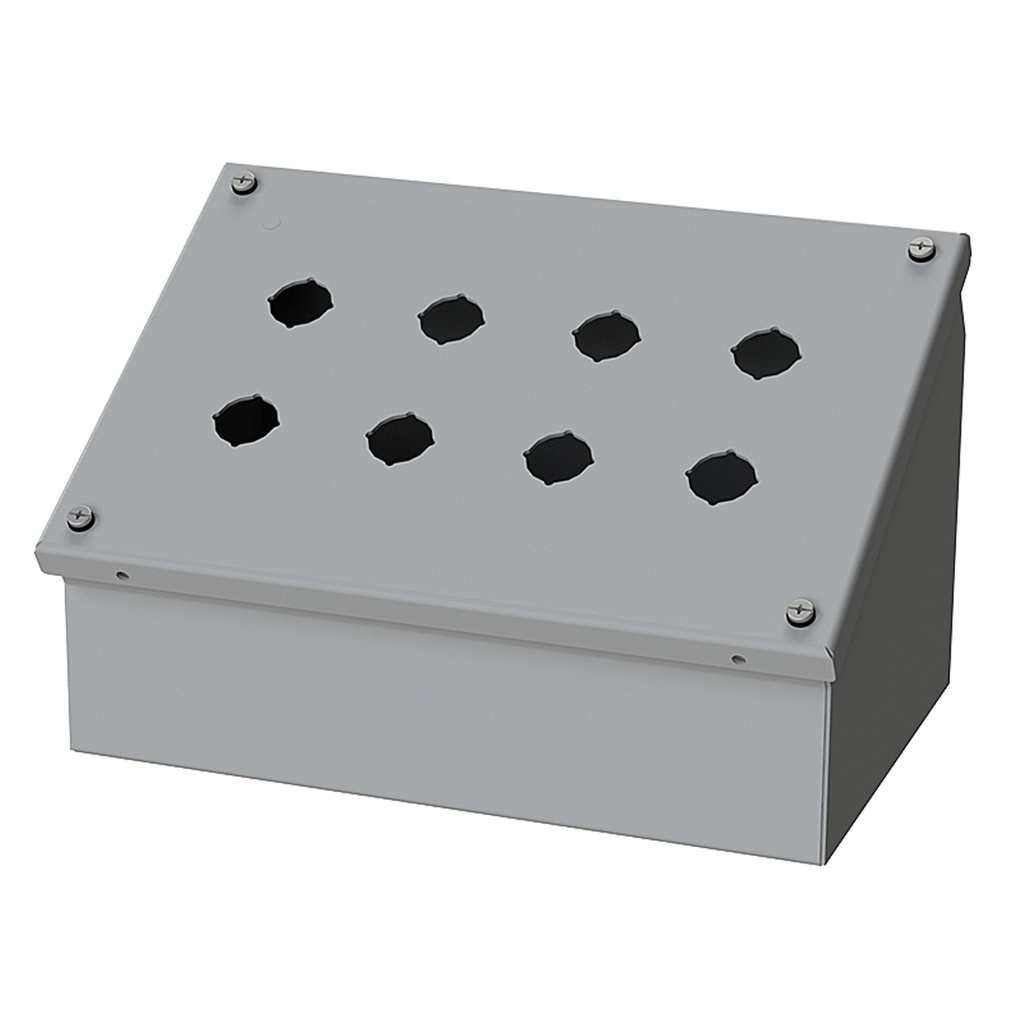 Push Button Enclosure, Sloping Front, 22.5mm Hole, 8 Hole, Steel, Gray ...