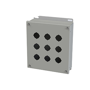 Push Button Enclosure, 30.5mm Hole, Nine Hole, Steel, Gray | SourceASI
