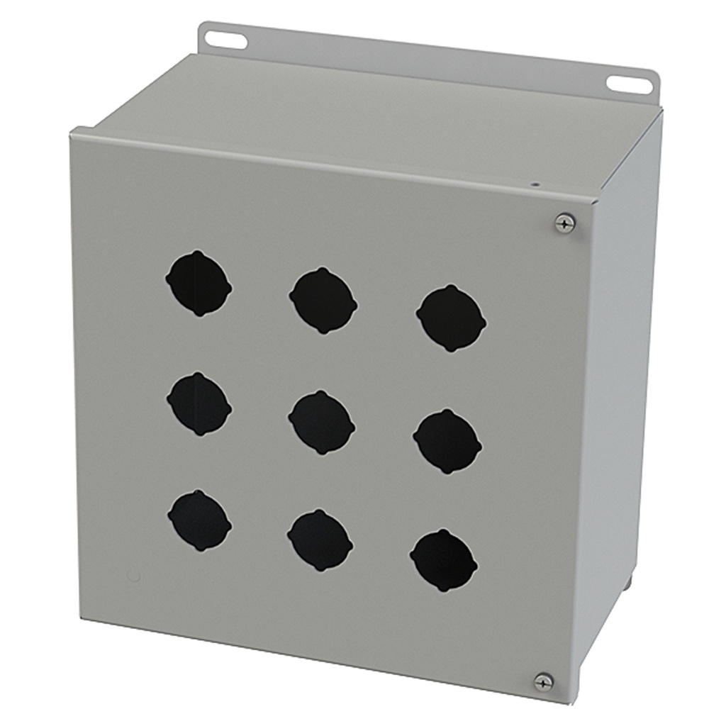 Push Button Enclosure, Hinged Cover, 30.5mm Hole, 9 Hole, Steel, Gray ...