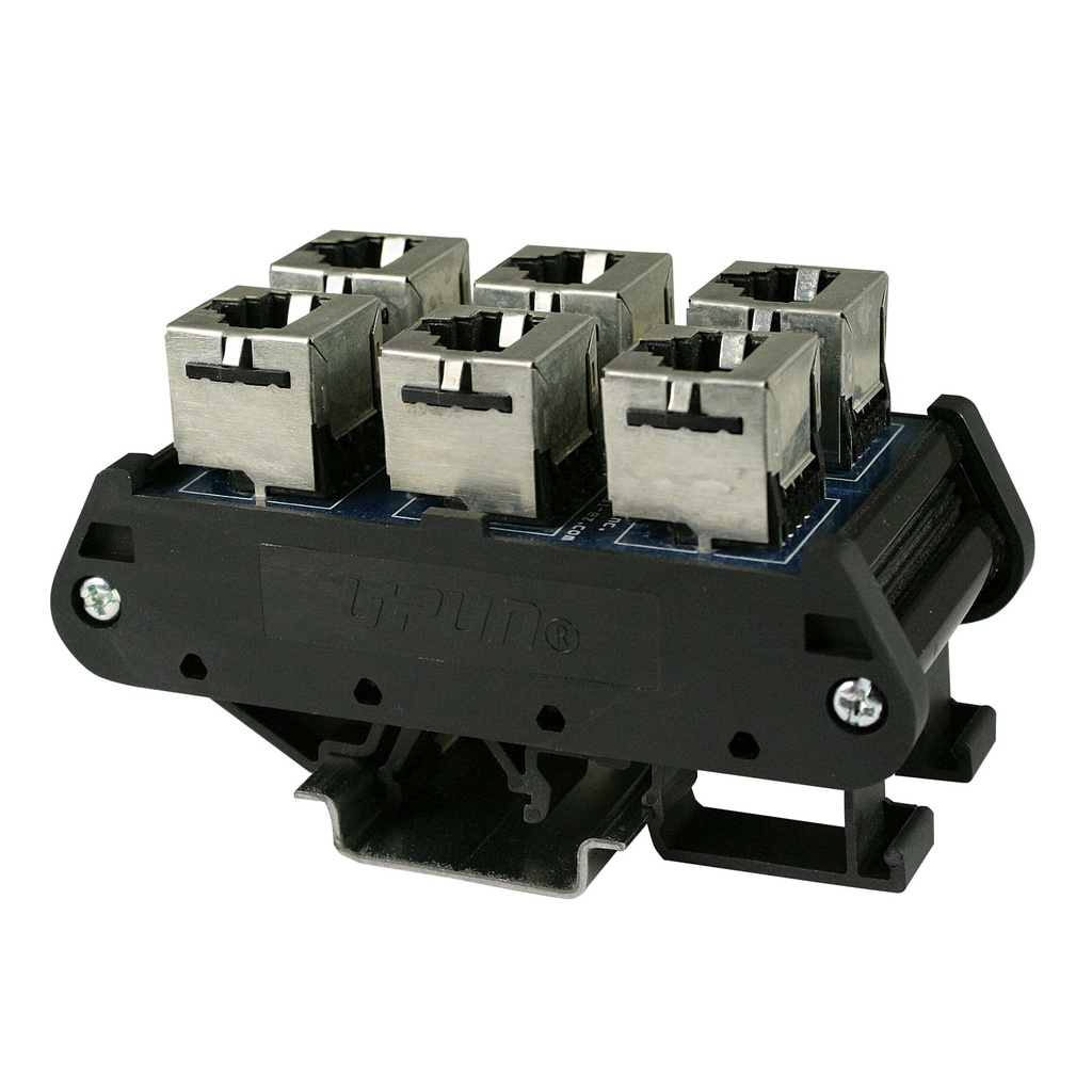RJ45 Patch Panel, DIN Rail Mounted, 2 X 3 RJ45 Connectors | SourceASI.com