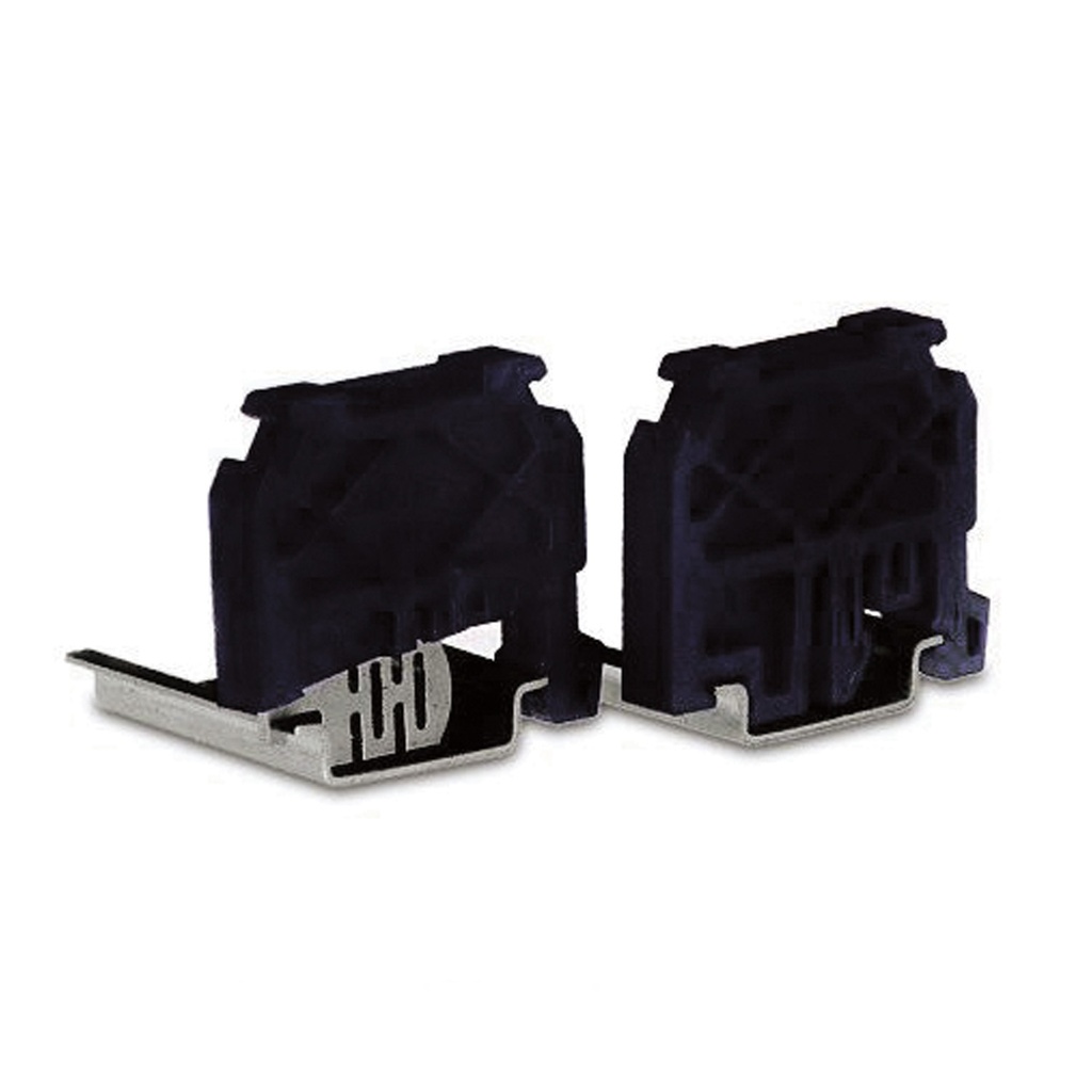 DIN Rail End Stop with Universal Mounting Foot, 8mm Wide, Black | SourceASI