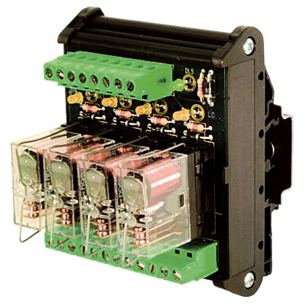 4 Channel 24Vdc Relay Module, DIN Rail Mount, 24Vdc Input, 250Vac Output, 16A, | SourceASI