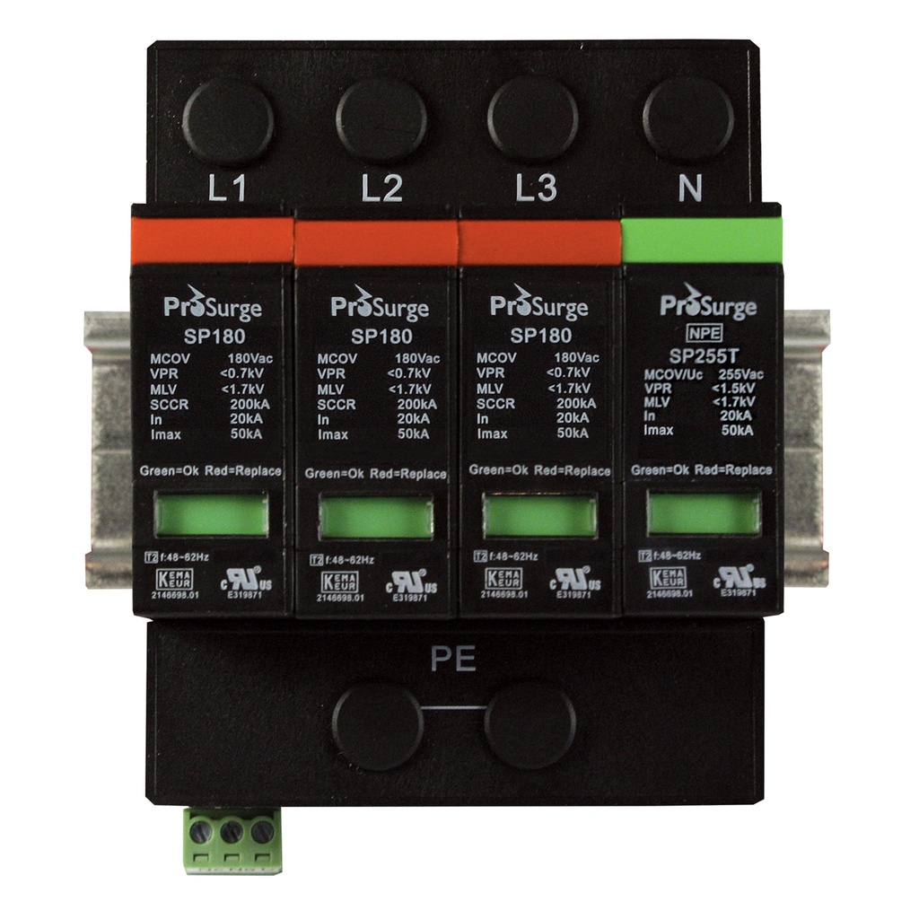 Three Phase Surge Protector, DIN Rail Mount, For 208Vac, 120VAC ...