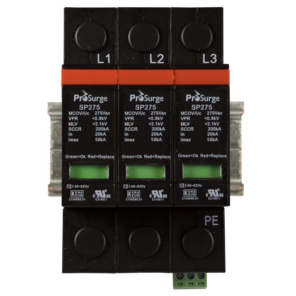 Din Rail Surge Protection, 3 Pole, 3 Phase 415/240 Vac, Pluggable MOV ...