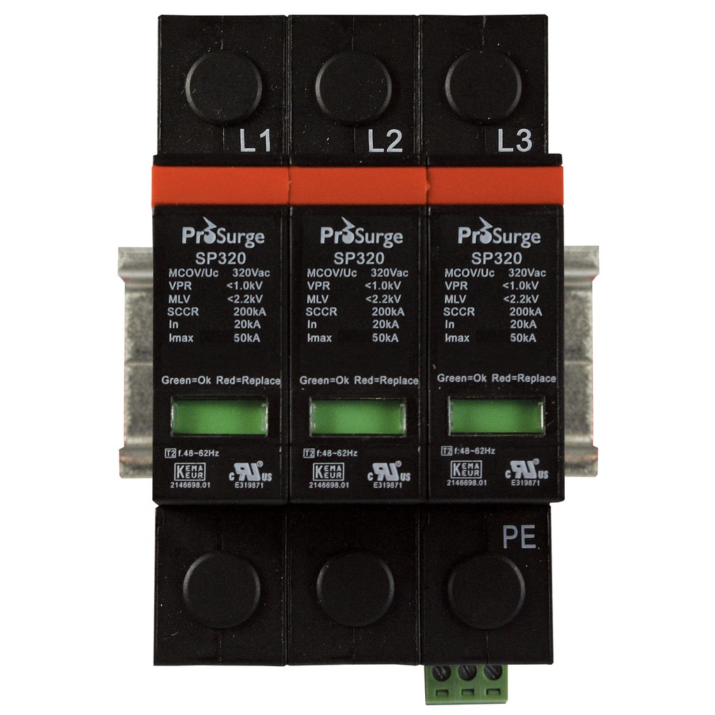 3 Phase Surge Protector, 480/277V AC, DIN Rail Mount, For Use In 3 ...