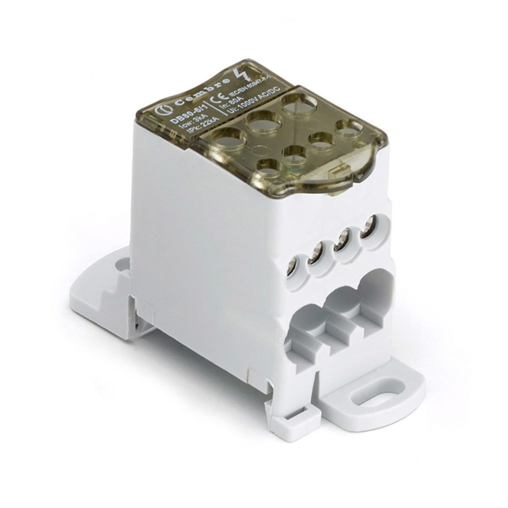 Power Distribution Block, 6 Outputs, 600 V, 85 Amps, Din Rail Mounted ...