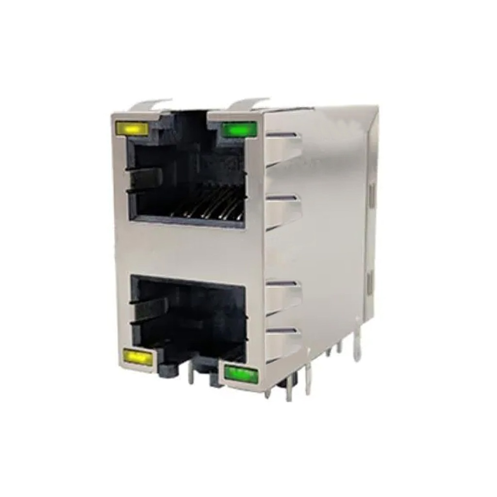 Dual Port RJ45 PCB Connector, Led Indicators, Shielded, with Tabs ...