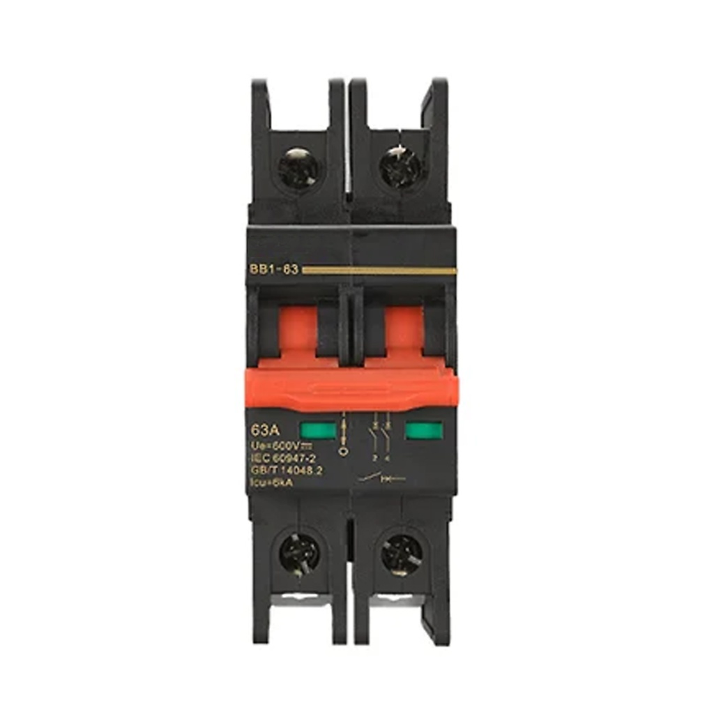 2 Amp, 2 Pole DC Miniature Circuit Breaker, 600V, B Trip ...