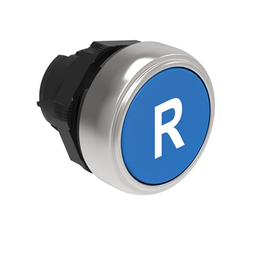 Momentary Push Button with RESET indication, R Symbol, Blue, Flush ...